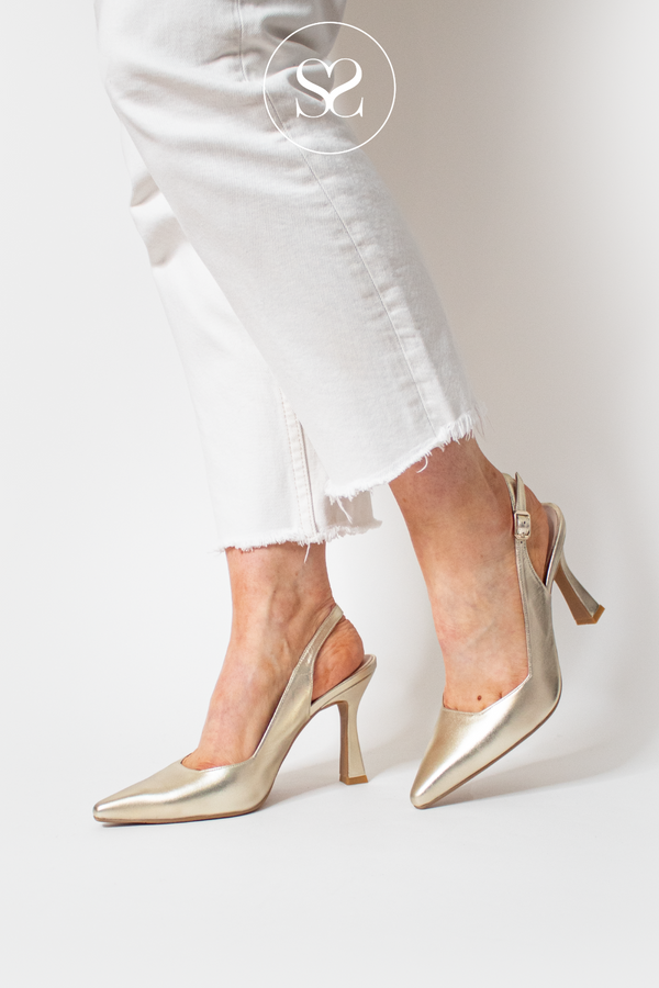 LODI MODERN GOLD LEATHER HIGH HEEL SLINGBACK | LODI SHOES IRELAND