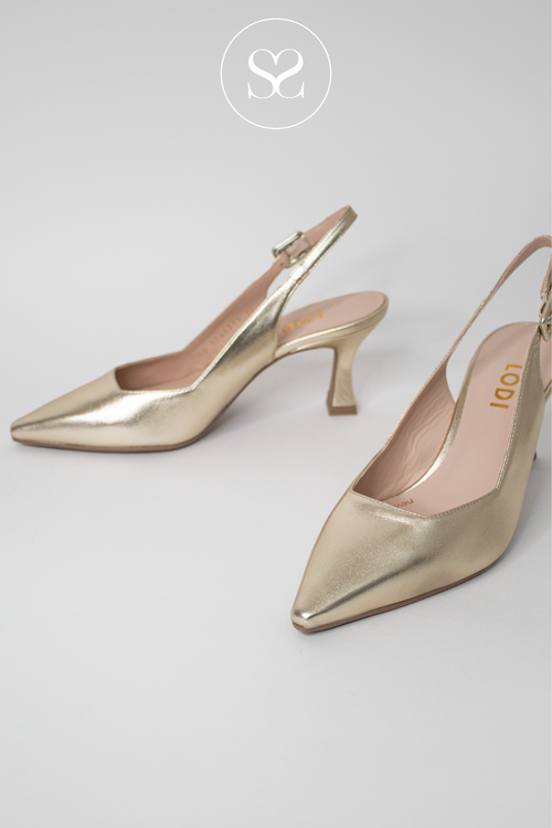LODI JUCO GOLD SLINGBACK MID-HEEL COURT SHOES | LODI SHOES IRELAND
